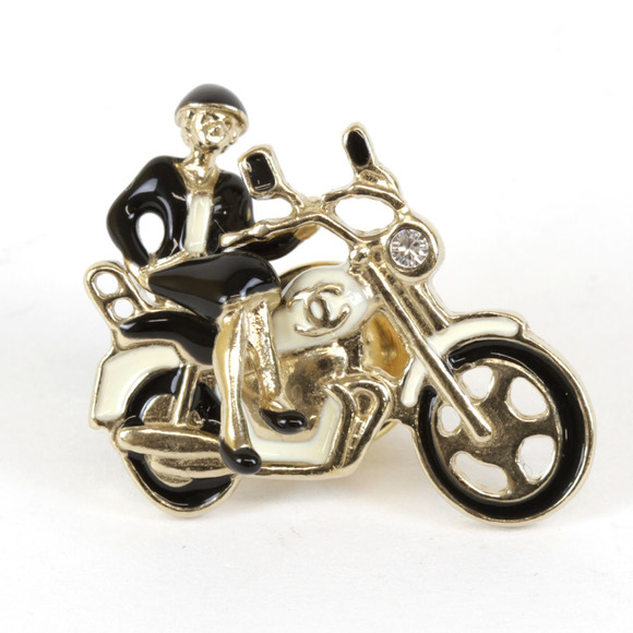 CHANEL | Jewelry | Chanel Bike Motif Pin Brooch Metal Black X White Silver Color Ladies | Poshmark